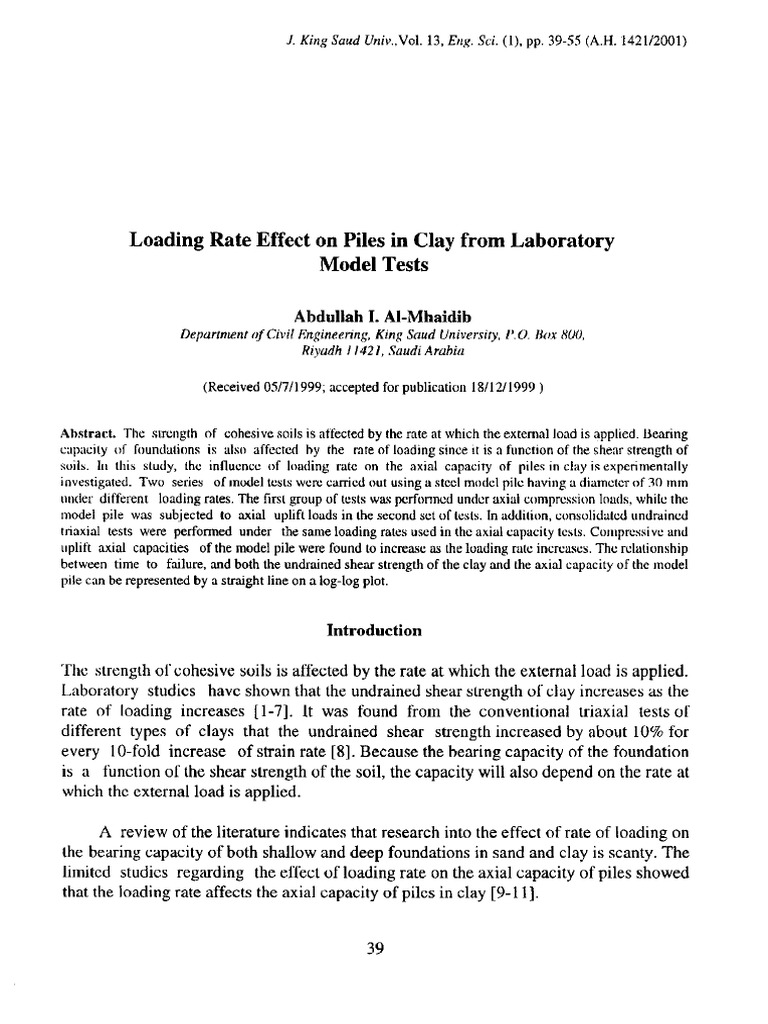 Loading Rate Effect On Piles in Clay From Laboratory Model Tests | PDF