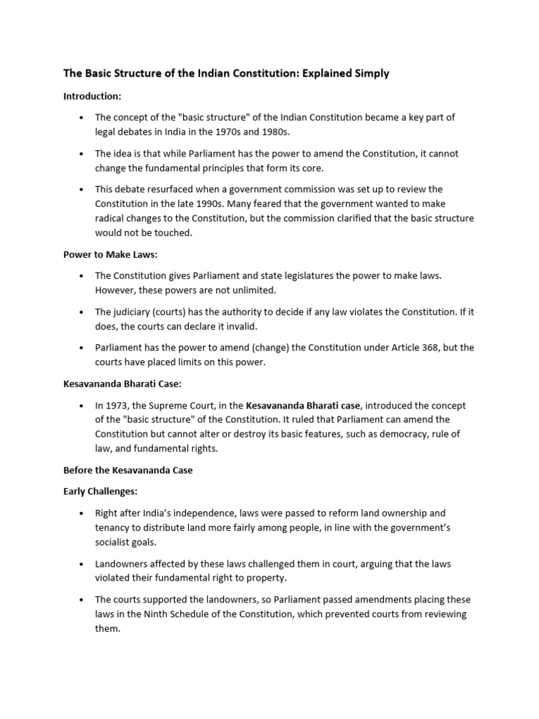 Basic Structure of Indian Constitution | PDF | Constitution | Political ...