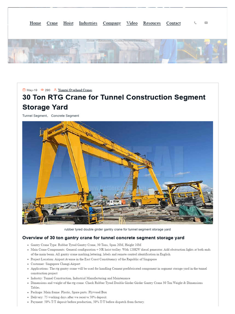 30 Ton RTG Crane For Tunnel Construction Segment Storage Yard | PDF ...