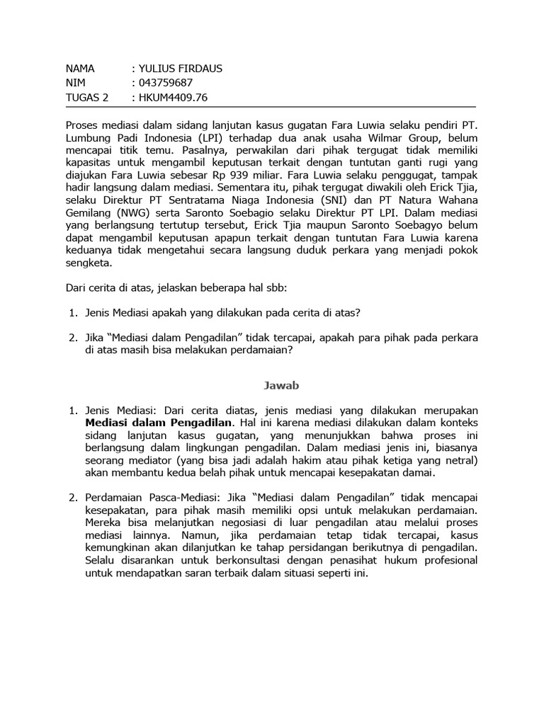 Tugas 2 Hkum4409.76 Yulius Firdaus | PDF