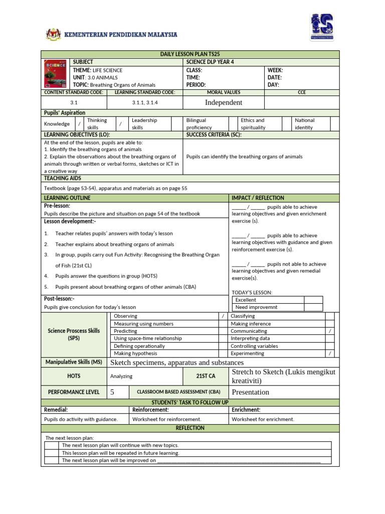 SC DLP Y4 TS25 (Unit 3) (Week 14-15) | PDF | Lesson Plan | Learning
