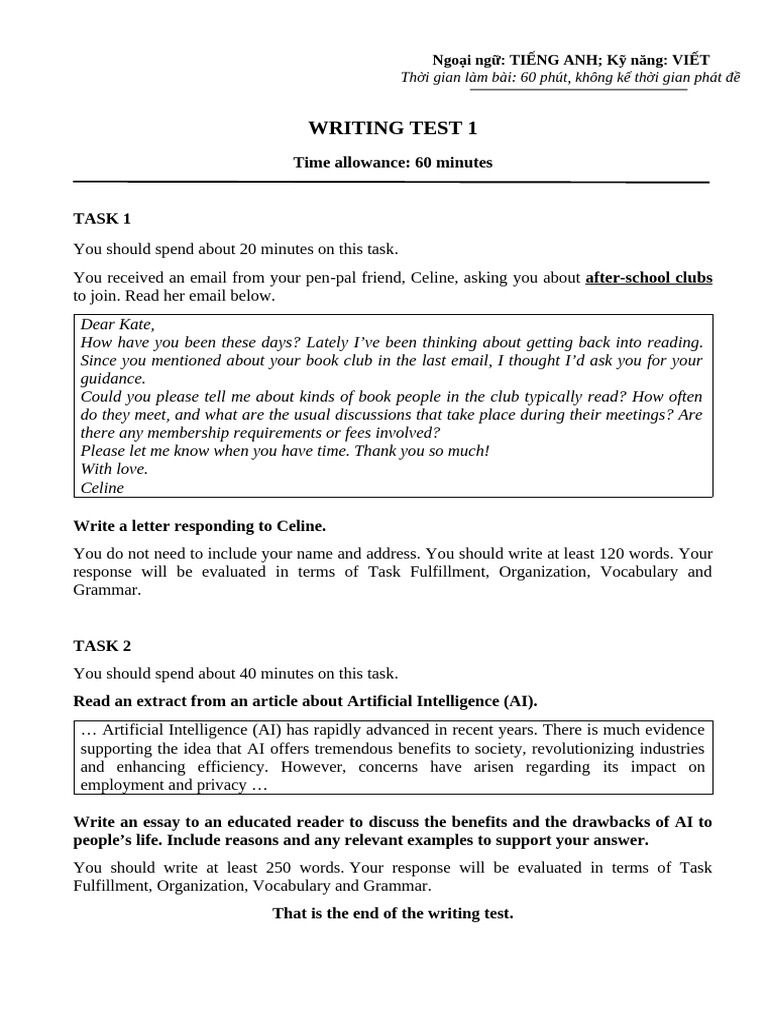 Writing - B2 - Test 1 | PDF