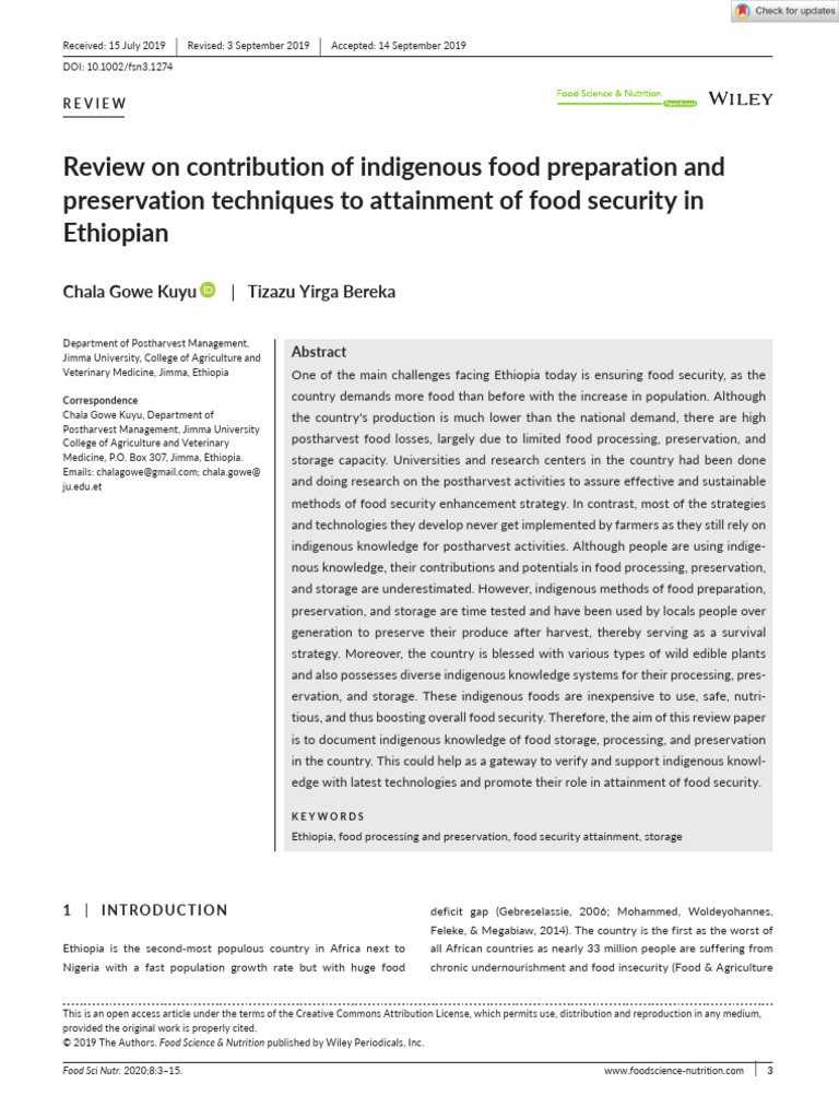 Food Science Nutrition - 2019 - Kuyu - Review On Contribution of ...