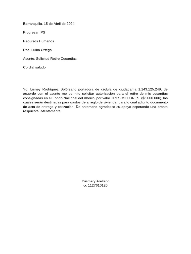 Retiro Cesantías Lisney Rodriguez | PDF