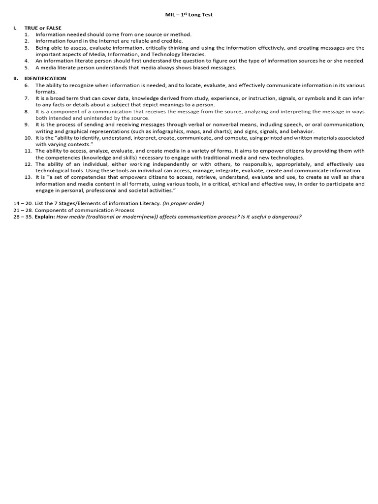 MIL First Long Test | PDF | Information | Communication