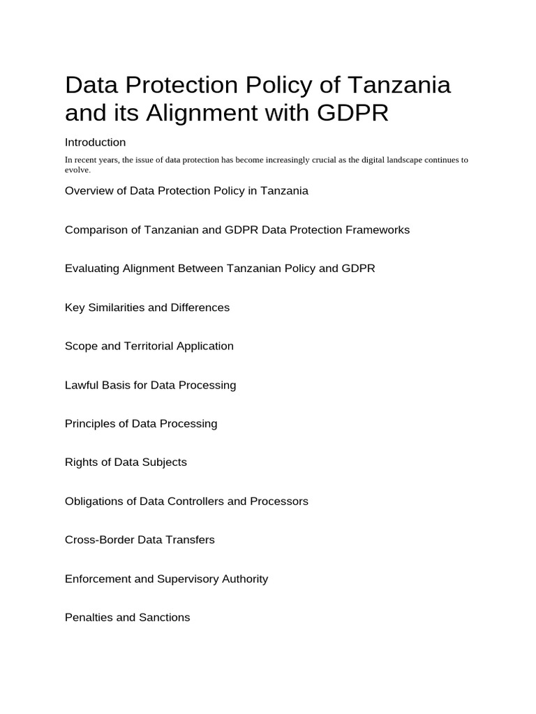 Data Protection Policy of Tanzania and Its Alignment With GDPR | PDF ...