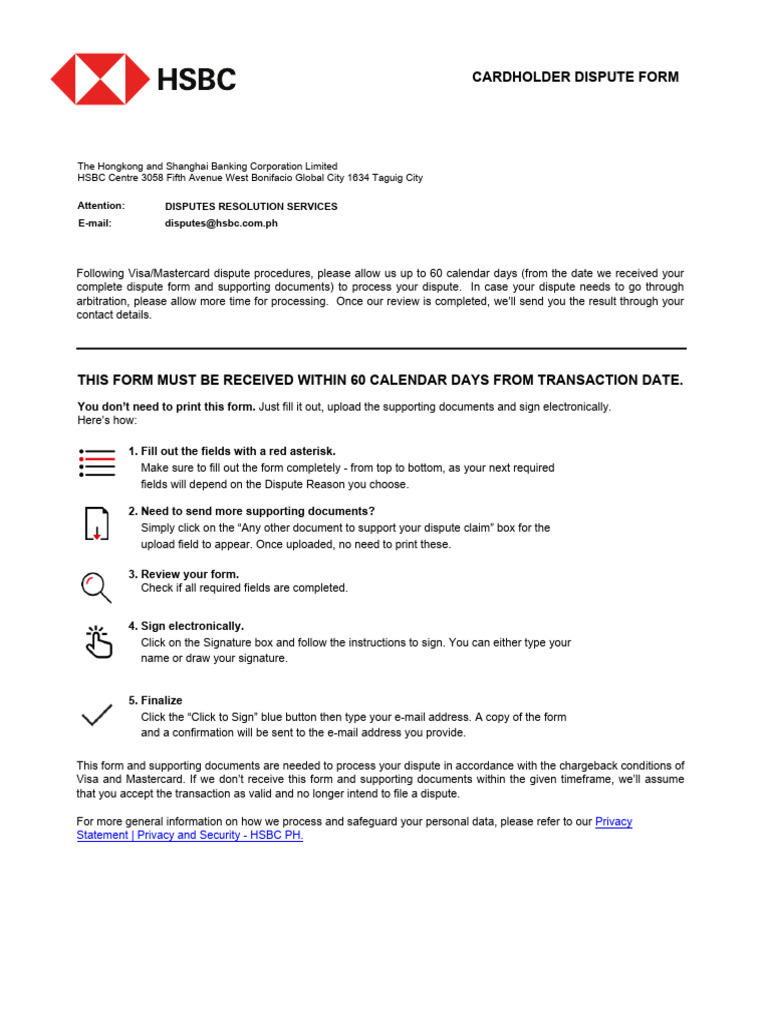 HSBC Card Dispute Declaration Form | PDF | Credit Card | Debit Card