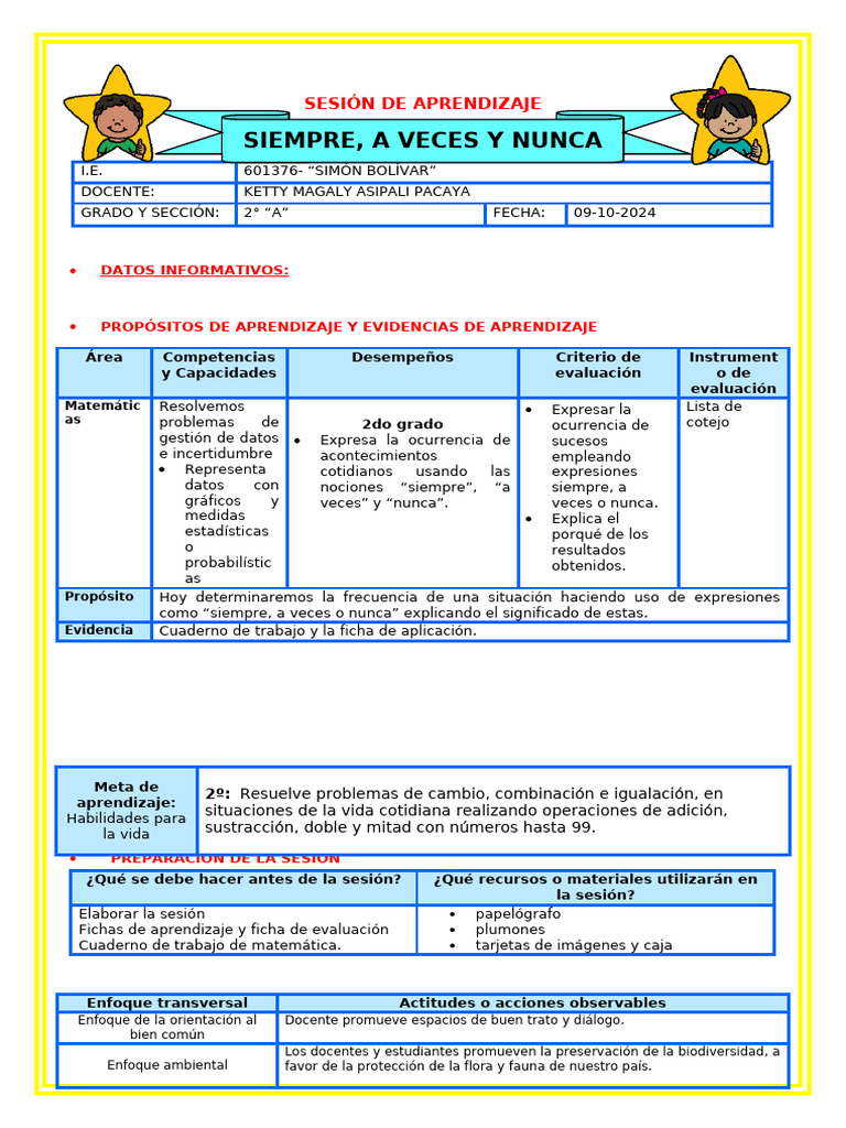 2º E9 S3 Sesion D4 Mat Siempre A Veces Nunca | PDF | Evaluación ...