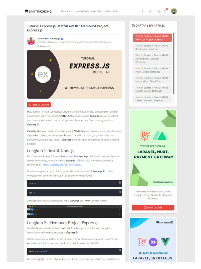 Screencapture Santrikoding Tutorial Expressjs Restful Api 1 Membuat Project Expressjs 2024 08 31 ...
