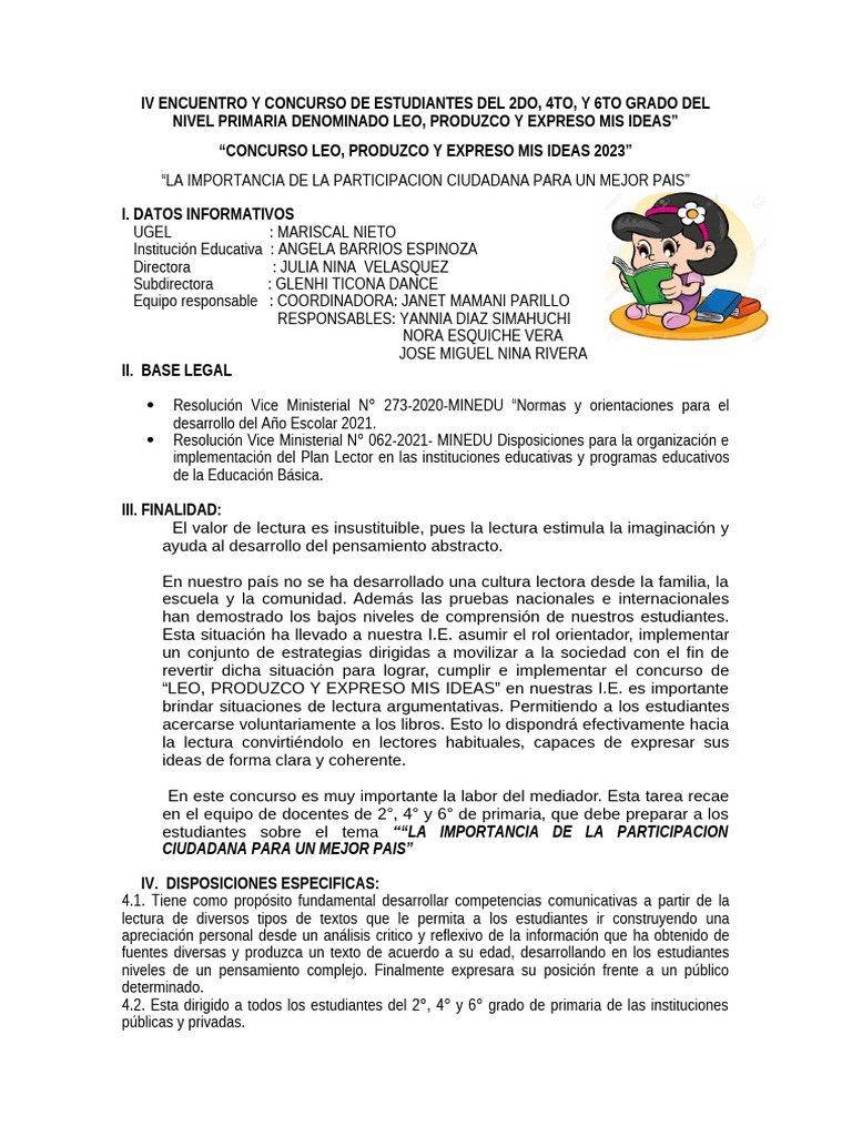Concurso "Leo, Produzco y Expreso Ideas" | PDF | Cognición