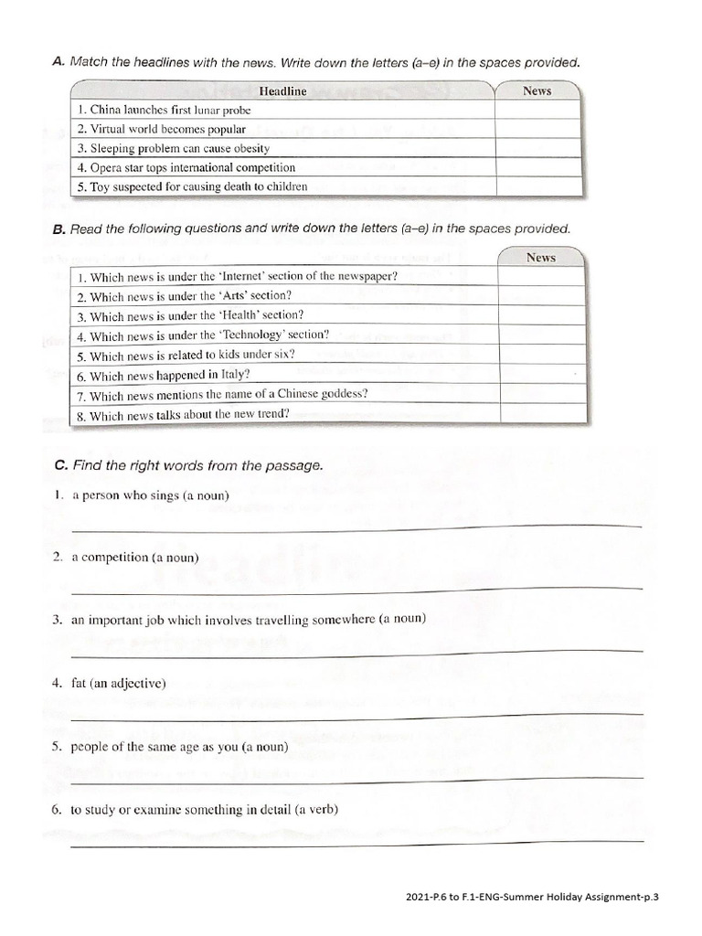 Summer Holiday Assignment 2021 | PDF