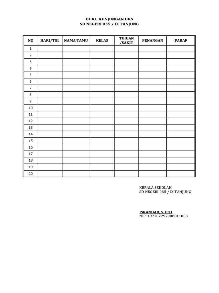 Buku Kunjungan UKS SDN 035 Tanjung | PDF