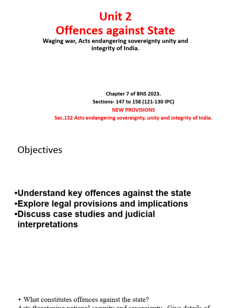 Unit-2 - Offences Against State - Sections - 147 To 158 (121-130 IPC) | PDF | Treason | Criminal ...