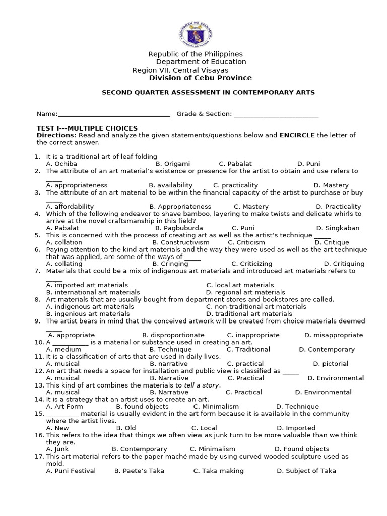 2nd QUARTER ASSESSMENT-CONTEMPORARY ARTS | PDF