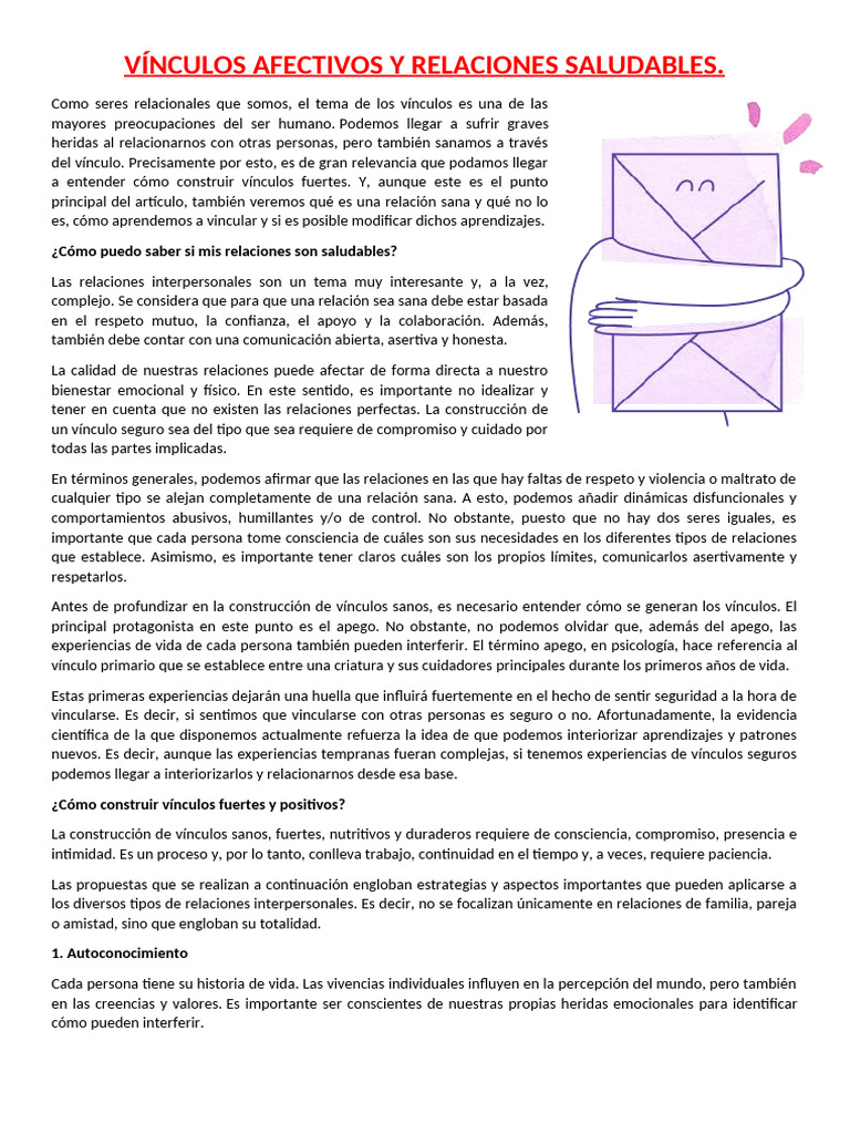 Vínculos Afectivos y Relaciones Saludables | PDF | Teoría de apego | Las emociones