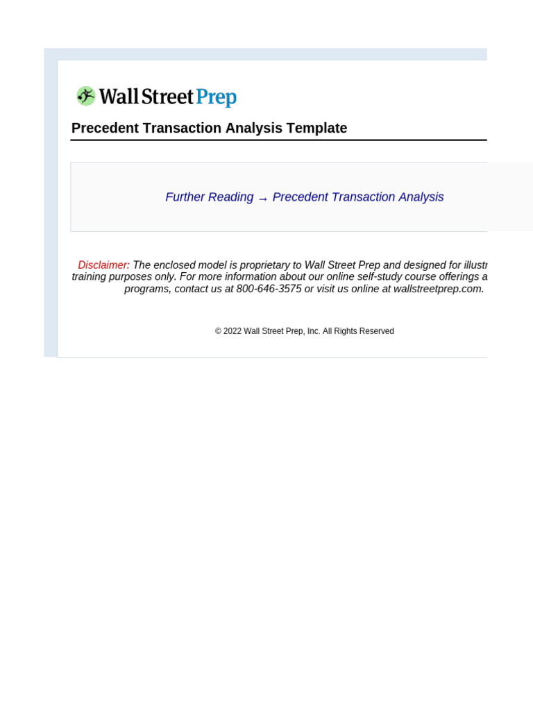 Precedent Transaction Template | PDF | Valuation (Finance) | Private Sector