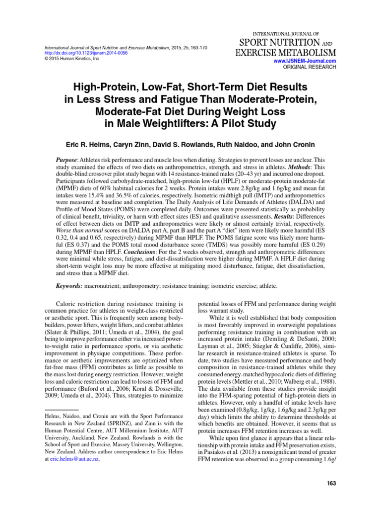 High-Protein, Low-Fat, Short-Term Diet Results in Less Stress and ...