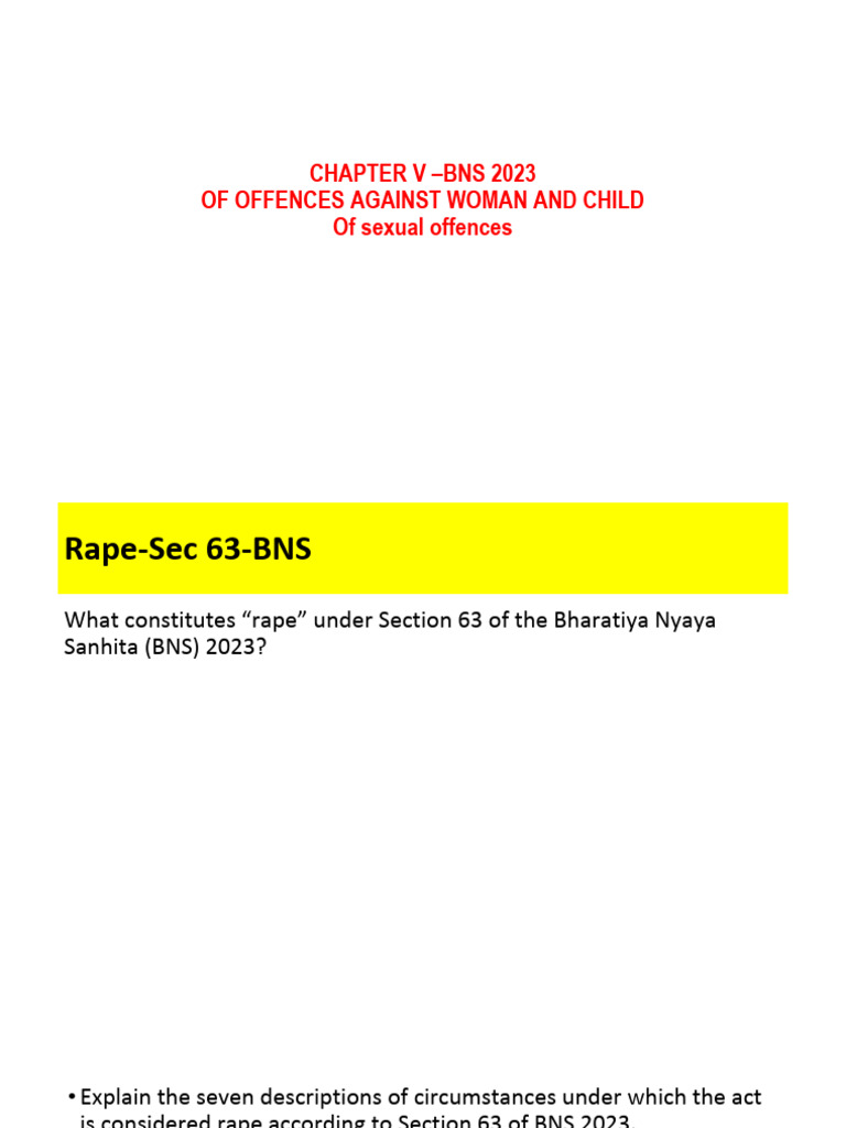 UNIT5-offence Against Women and children-BNS 2023 | PDF | Rape | Consent