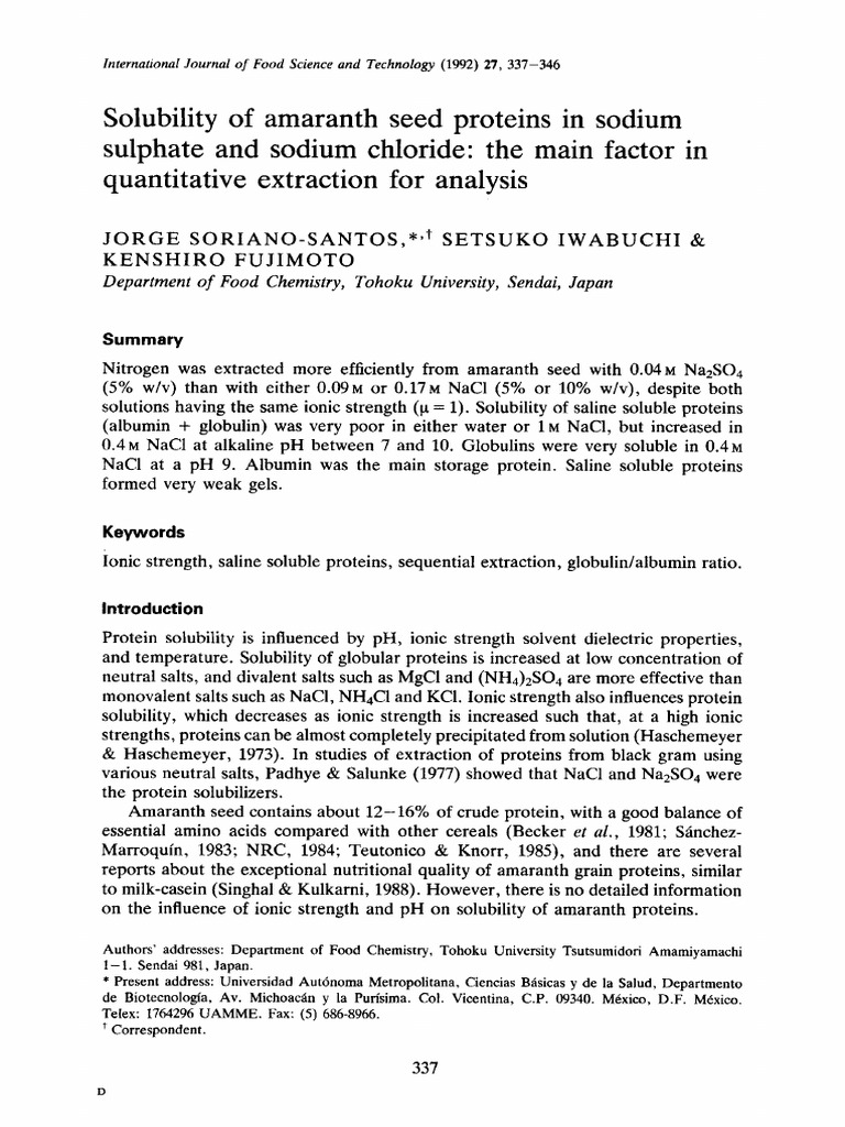 Solubility of Amaranth Seed Proteins in Sodium Sulphate and Sodium ...