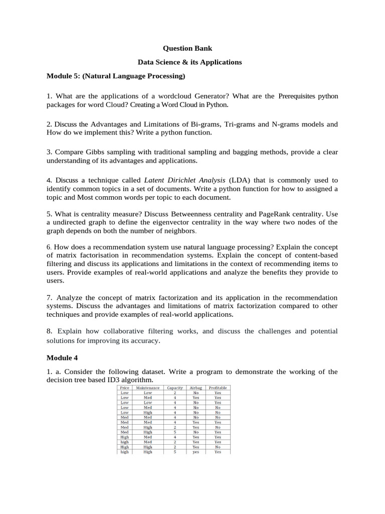Question Bank Data Science & Its Applications | PDF | Cluster Analysis ...