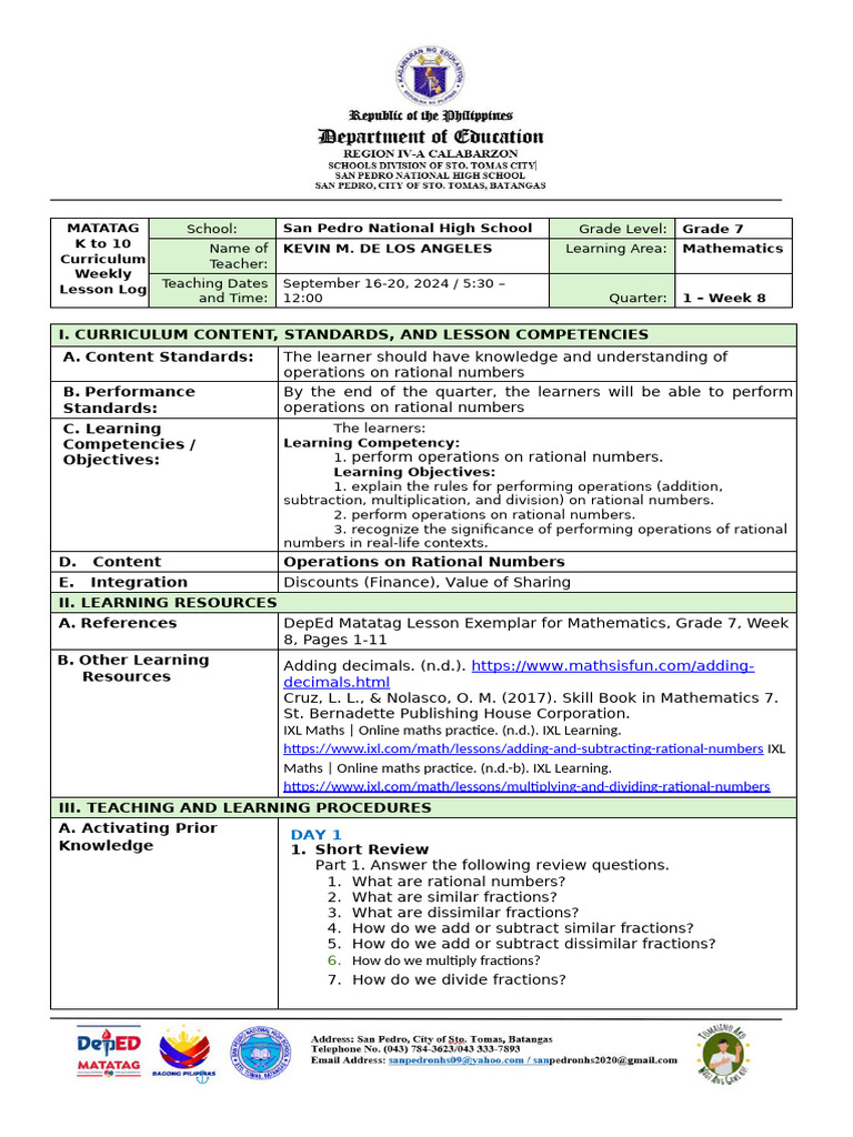 Q1-W8-LESSON-EXEMPLAR | PDF | Division (Mathematics) | Arithmetic