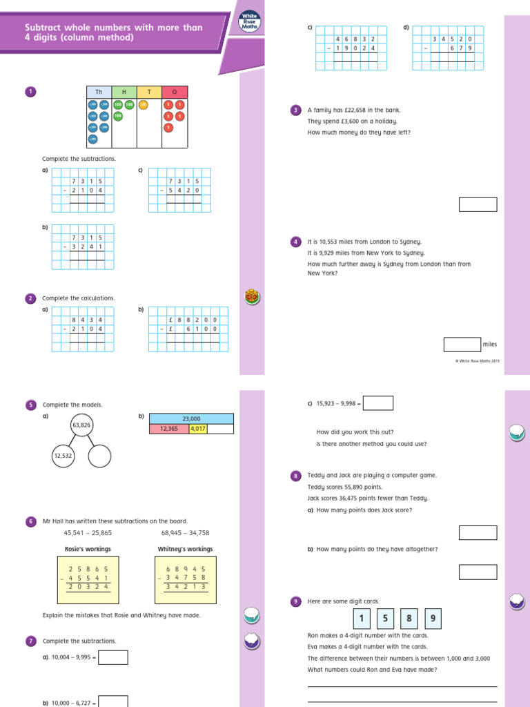 Y5 Autumn Block 2 Wo2 Subtract Whole Numbers With More Than 4 Digits Column Method 2019 Pdf