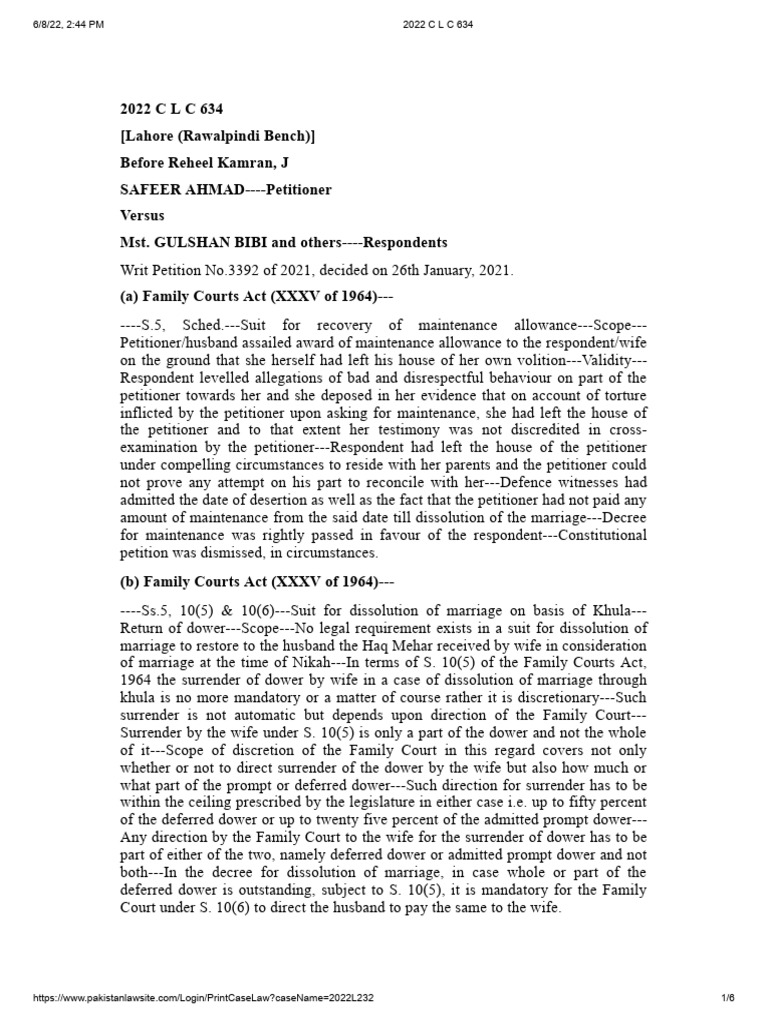 2022 C L C 634 | PDF | Judgment (Law) | Marriage