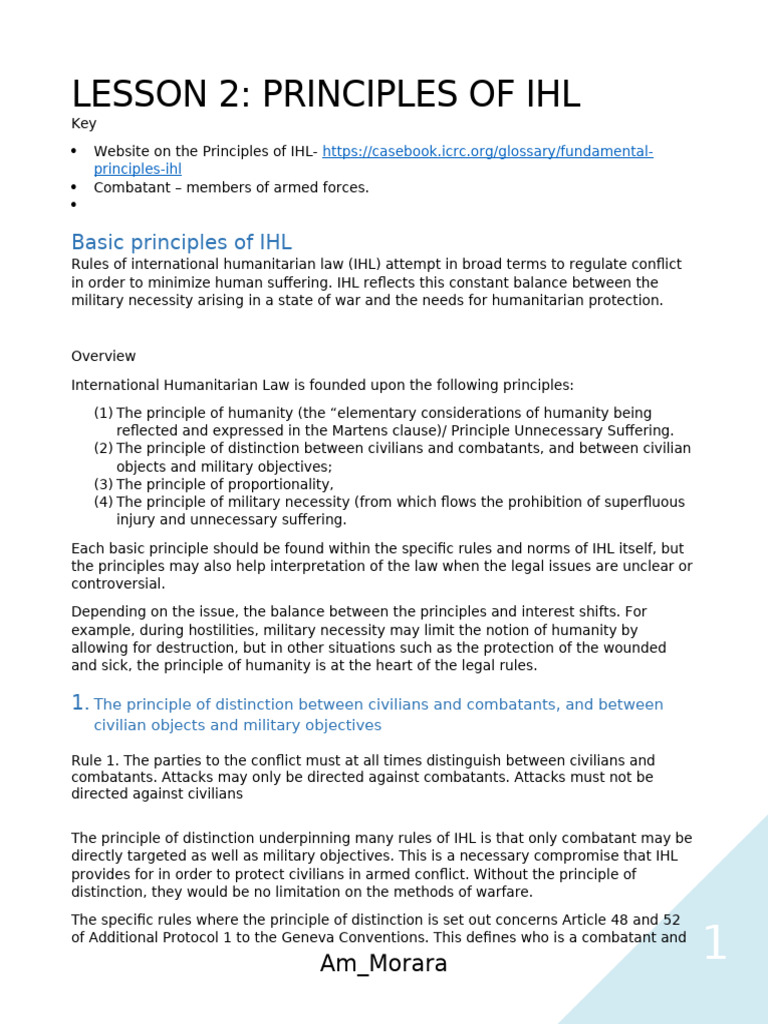 LESSON 2_PRINCIPLE OF IHL | PDF | International Humanitarian Law | Civilian