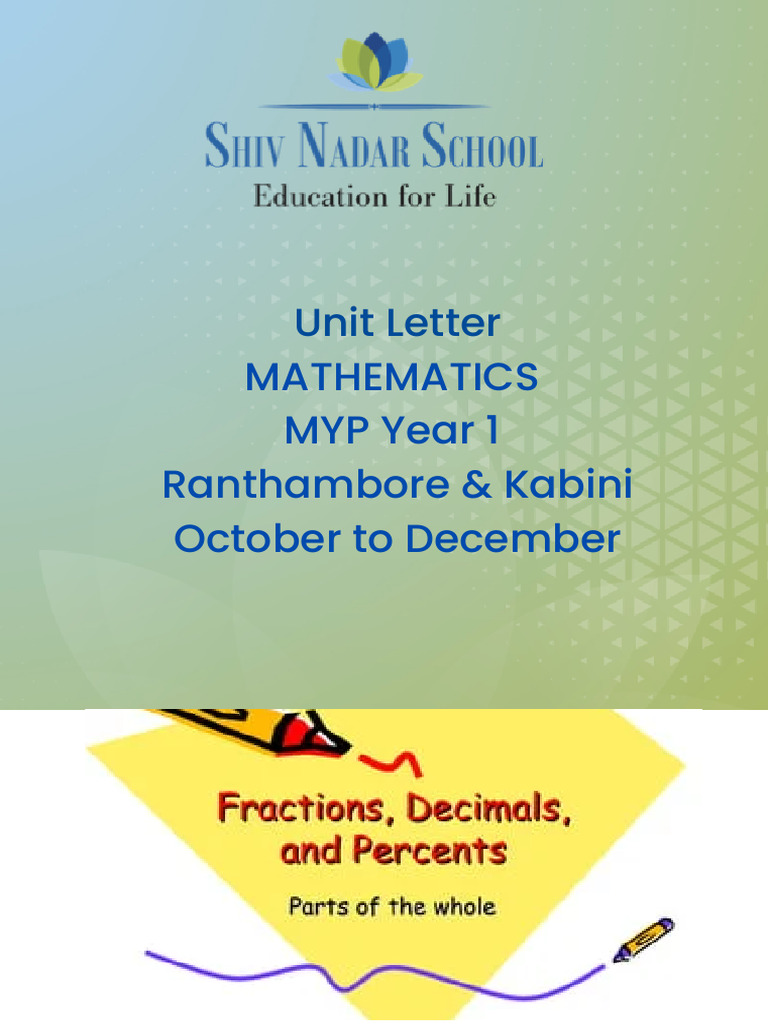 Unit Letter - MYP 1 - Fractions Decimals Percentages | PDF | Decimal ...
