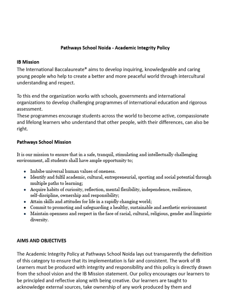 Academic Integrity Policy - Pathways Noida | PDF | Academic Dishonesty ...
