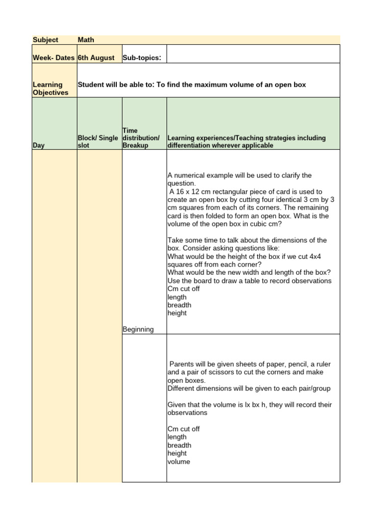 Back To School Teaching Plans - 6th August | PDF | Length | Volume