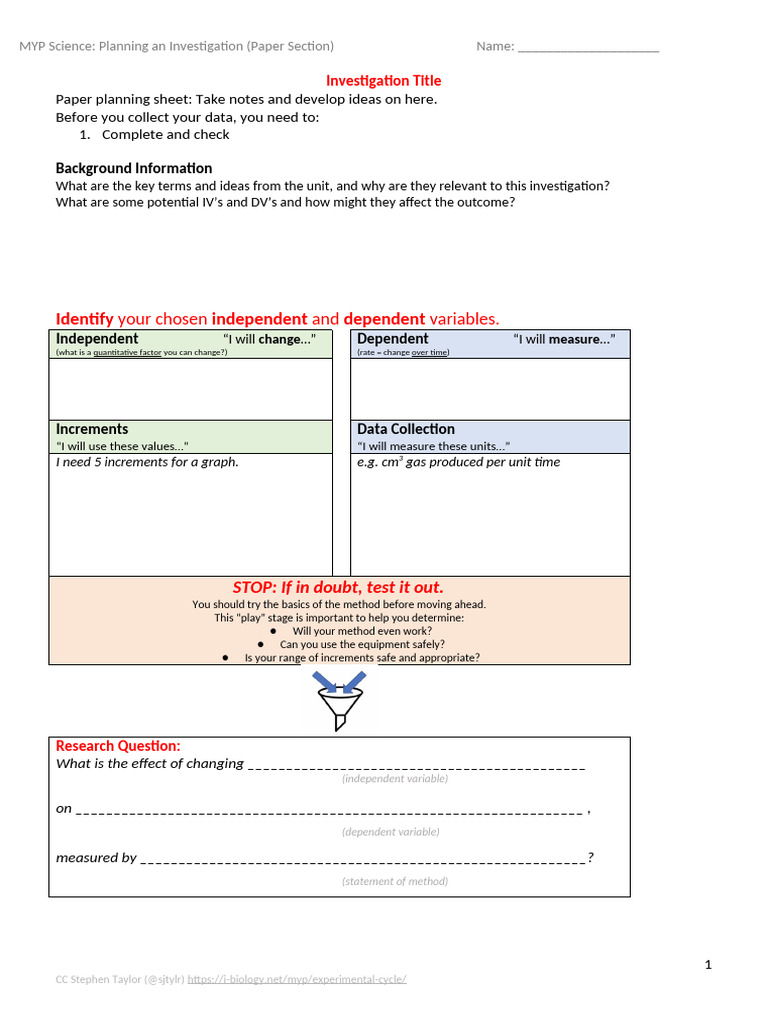 MYP Science Investigation Guide | PDF | Science | Scientific Method