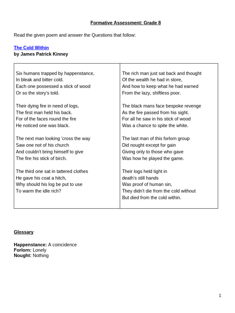 FA2 Grade 8 - The Cold Within | PDF | Philosophy | General Fiction