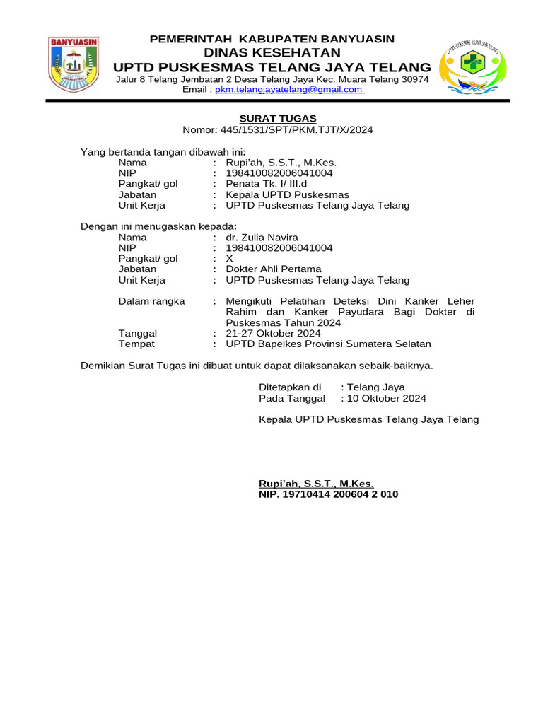 Surat Tugas DR Vira | PDF | Kesehatan Holistik | Sains & Matematika