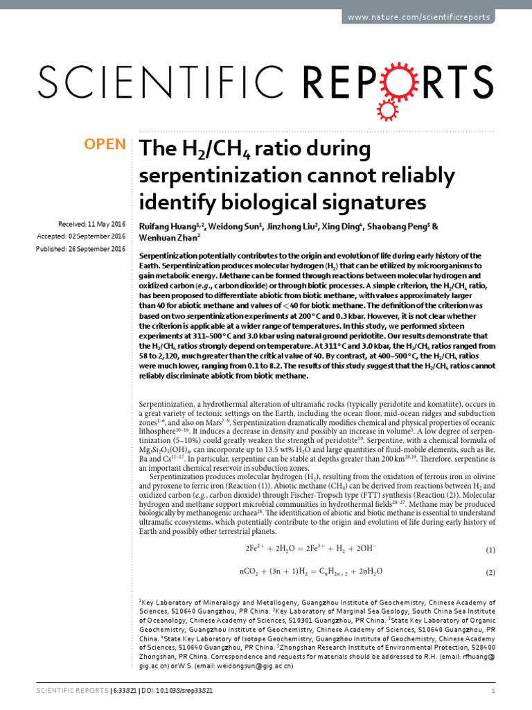 The H 2 CH 4 Ratio During Serpentinization Cannot Reliably 1ztv80l1d4 ...