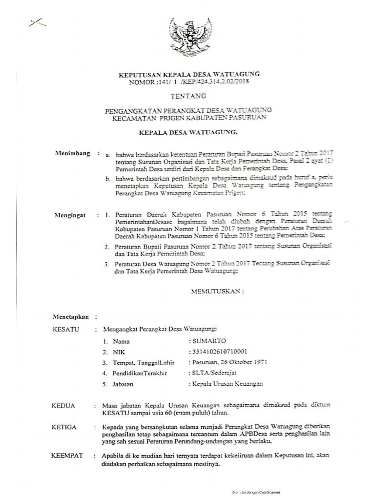 SK Perangkat Desa Bpk. Sumarto | PDF