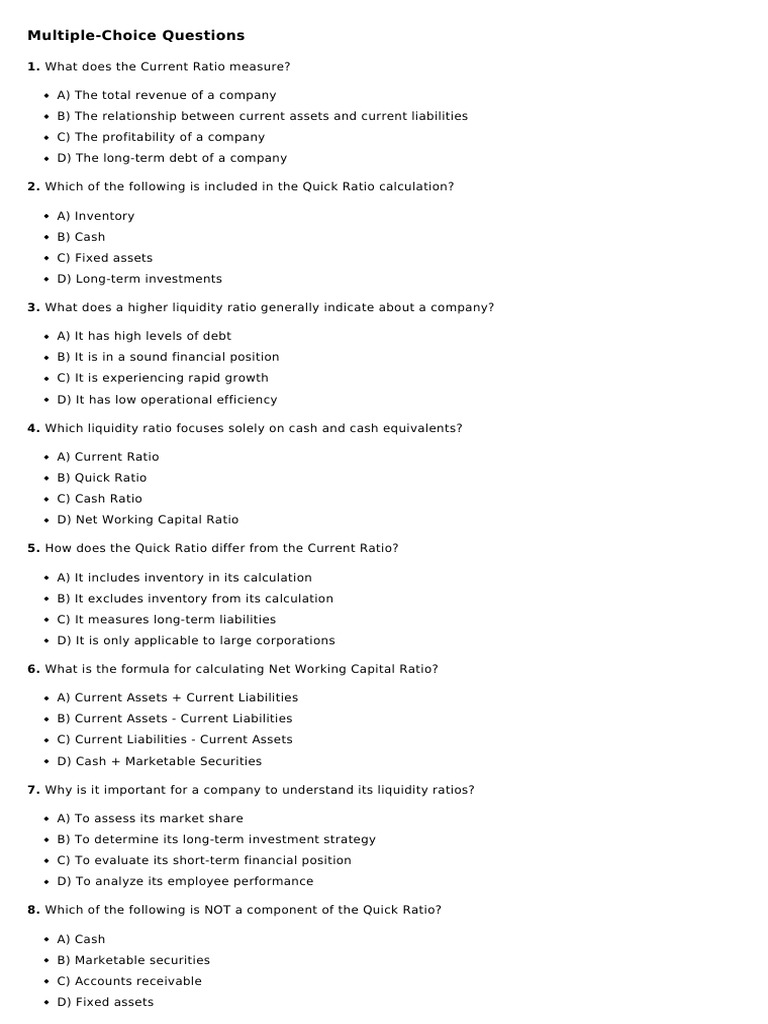 Unit 1 - Multiple-Choice - Questions | PDF | Working Capital | Dividend