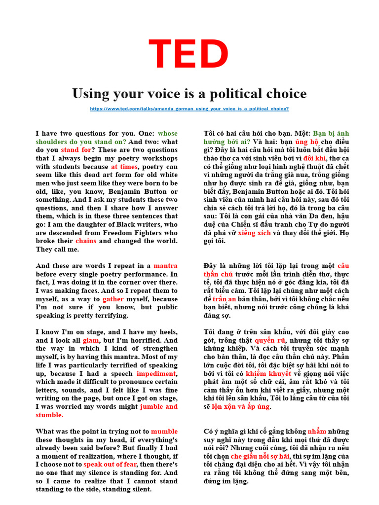 TED - Using Your Voice Is A Political Choice | PDF