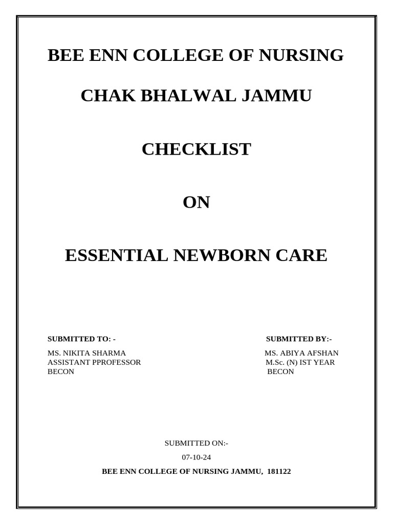 Essential NEW BORN CAREchecklist | PDF | Infants | Midwifery