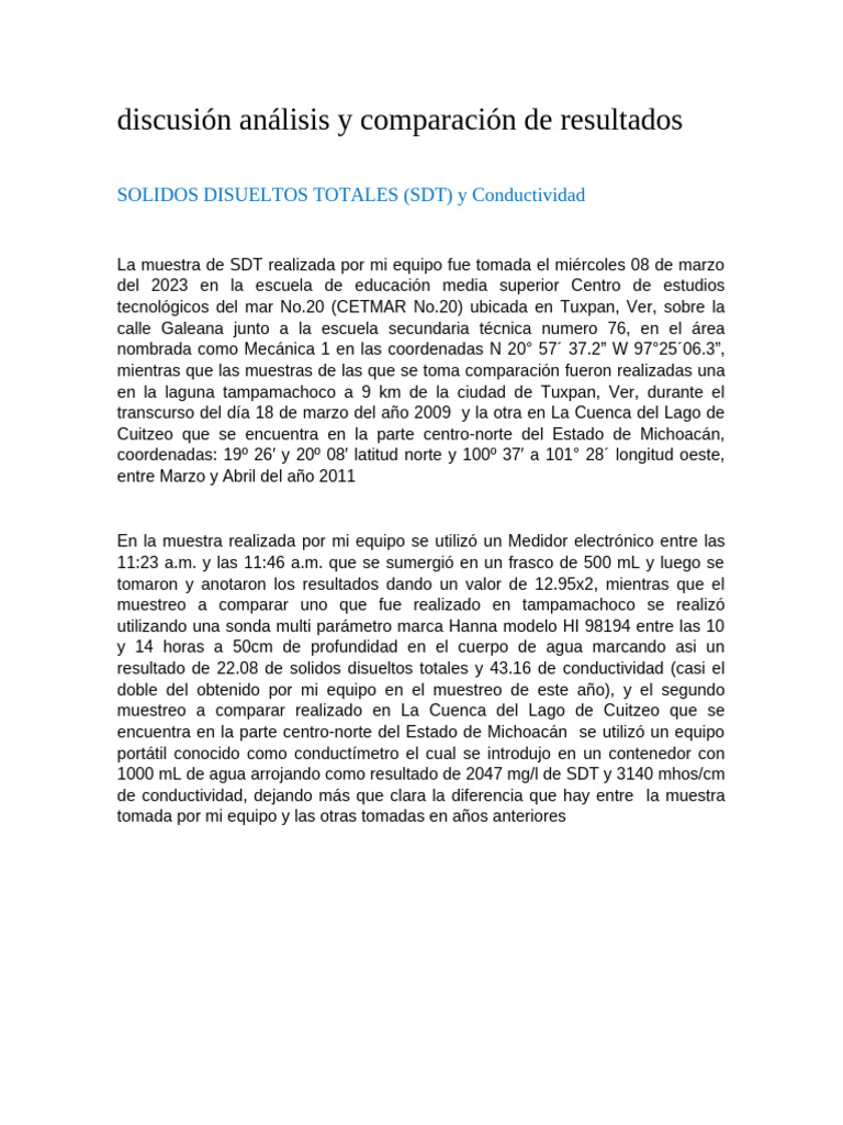 Discusión Análisis y Comparación de Resultados | PDF | Ciencia y ...