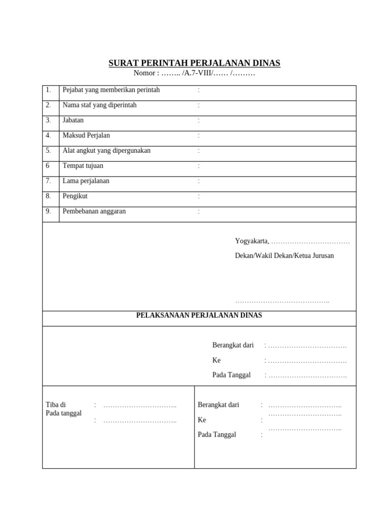 FORM SPPD Surat Permohonan Perjalanan Dinas | PDF