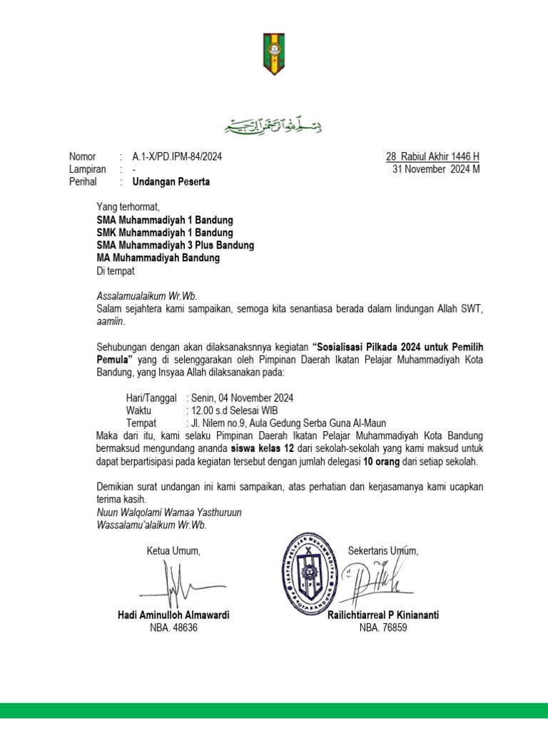 Undangan Sosialisasi Pilkada 2024 Bandung | PDF