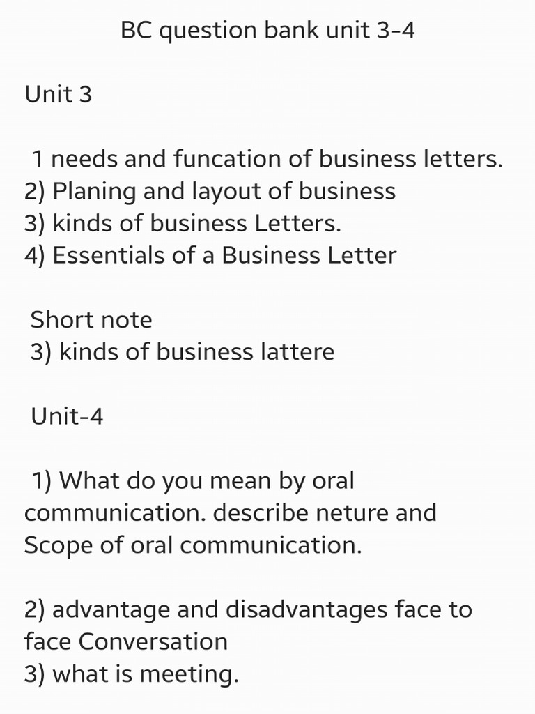 BC Question Bank Unit 3-4 | PDF