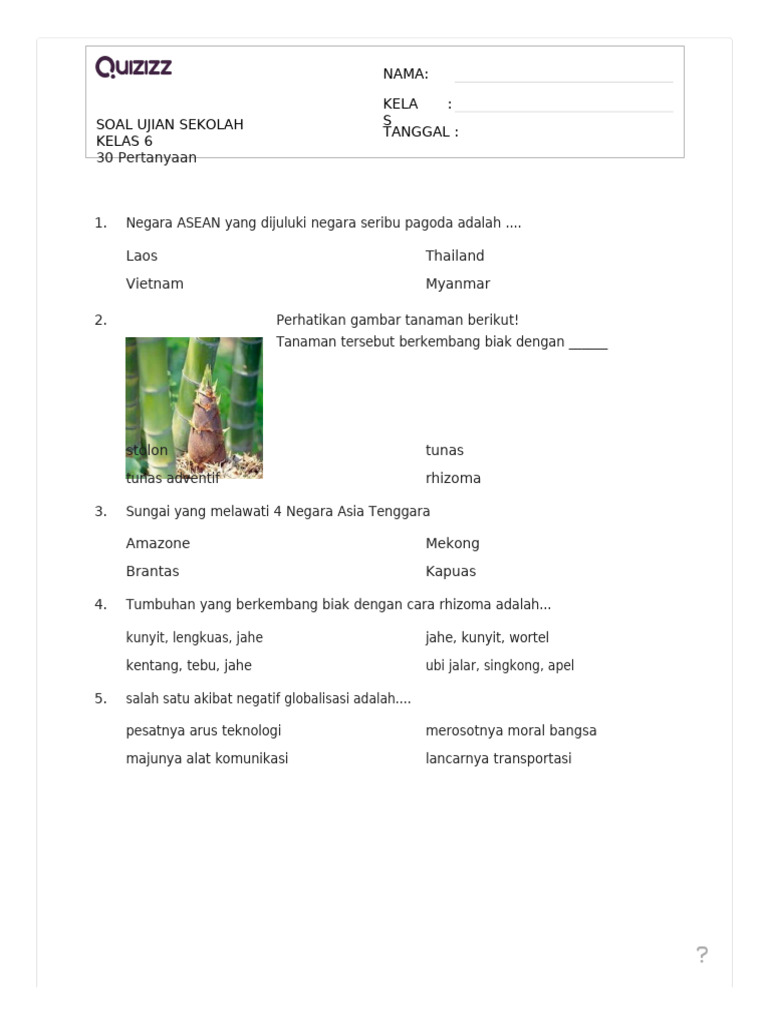 Soal Ujian Sekolah Kelas 6 | PDF