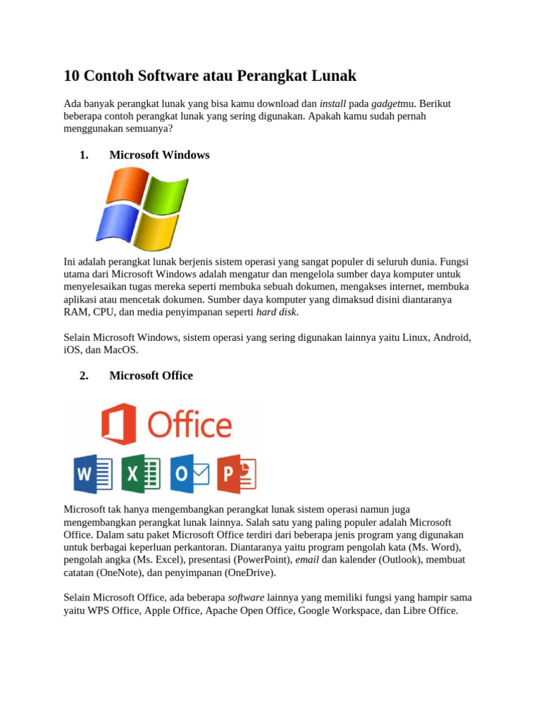 10 Contoh Software Atau Perangkat Lunak | PDF