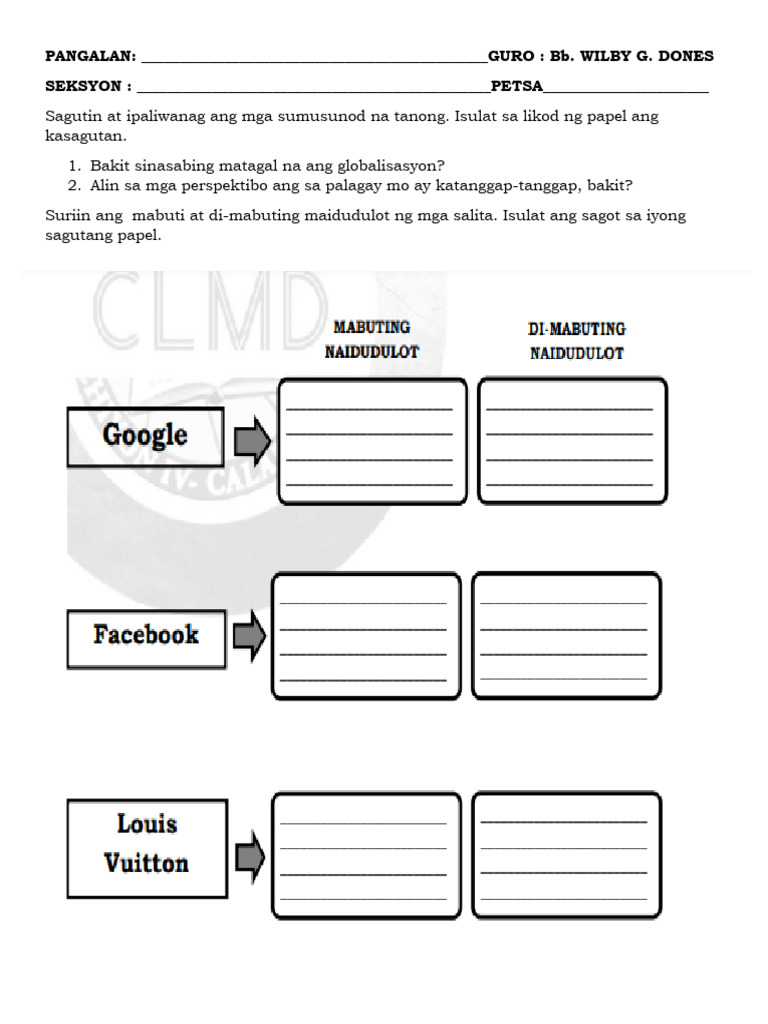 Activity Sheet-Globalisasyon | PDF