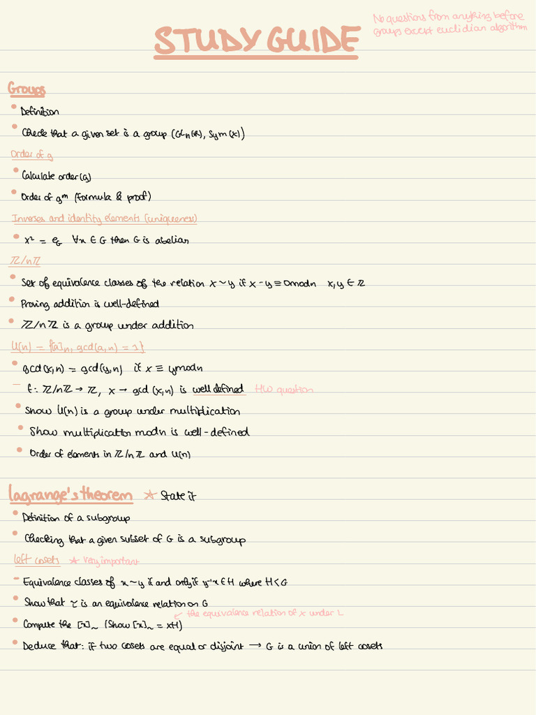 Math 235 Study Guide: Group Theory | PDF | Group (Mathematics) | Abstract Algebra