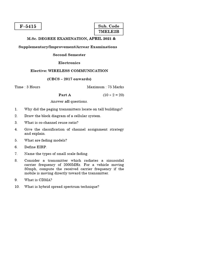 MSC 2 Sem Electronics Wireless Communication F 5415 Apr 2021 | PDF ...