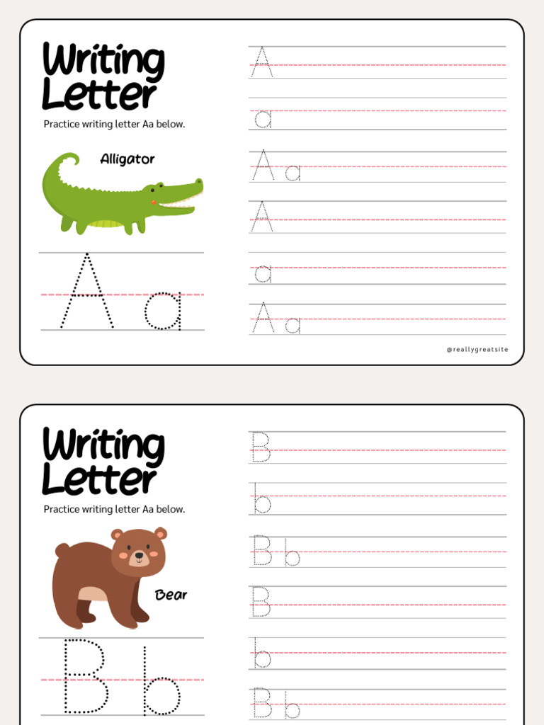 Writing Letter Worksheet White and Black Cute Style | PDF
