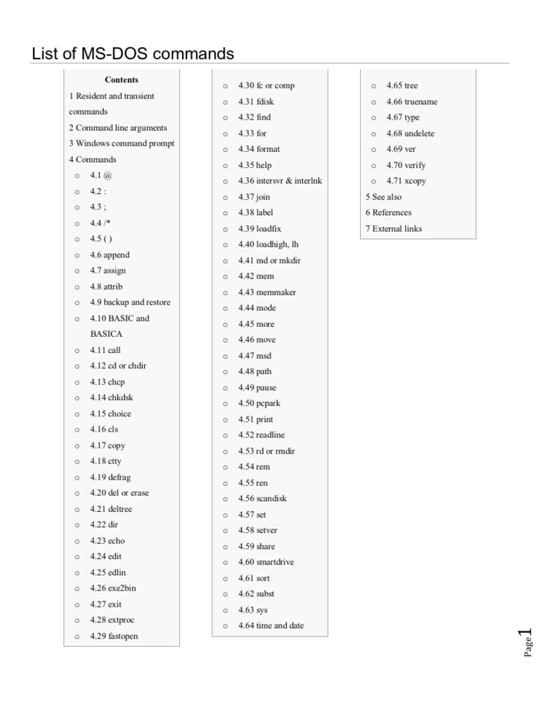 List Of Ms Dos Commands Pdf Command Line Interface Dos 4085